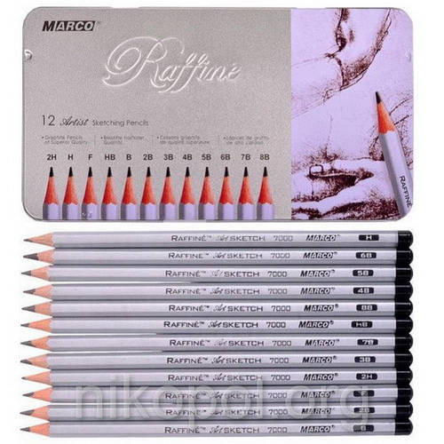 Набір простих олівців MARCO Raffine 7000M-12TN "2H-8B", тверді-м'які ...