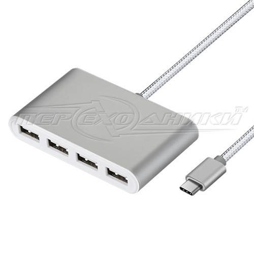 Купить Premium HUB Type-C to 4 USB 2.0 ports, тряпичный кабель, 1м ...