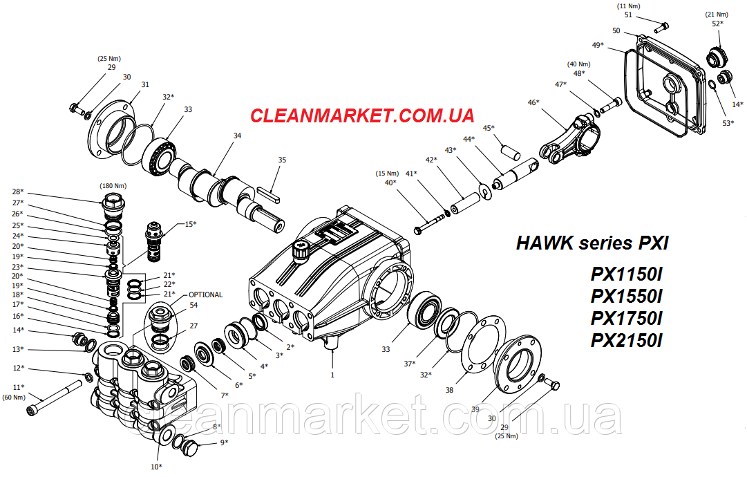 HAWK PX 1550 IR (500 бар : 15 л/мин) плунжерный насос (помпа) высокого ...