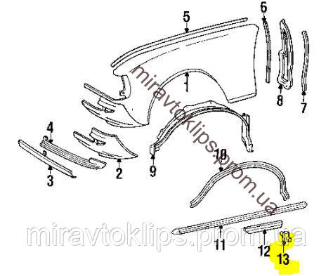 Нажимное крепление молдингов двери Mercedes E-Klasse W123 (1976 - 1984 ...