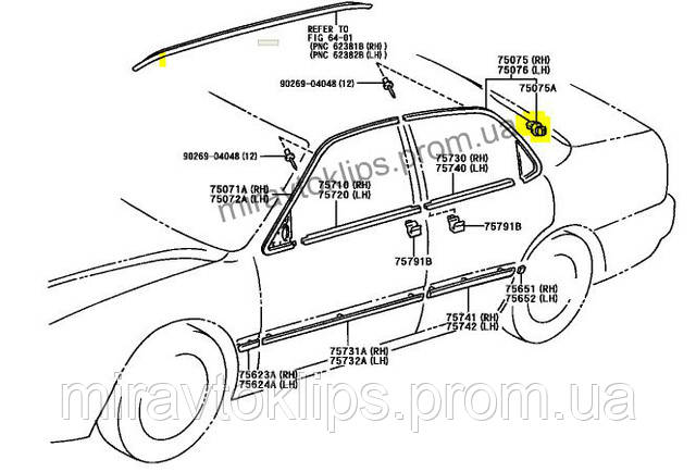 Кріплення молдингів дверей, накладки скла задніх дверей Toyota ...