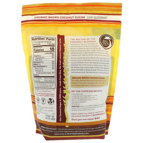 Big Tree Farms, Органический кокосовый сахар, светлый, 16 унций (454 г ...
