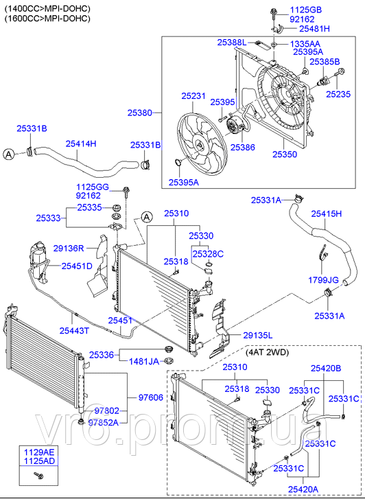 Патрубок радиатора верхний HYUNDAI Elantra 1.6, I30 1.4 / 1.6 25414 ...