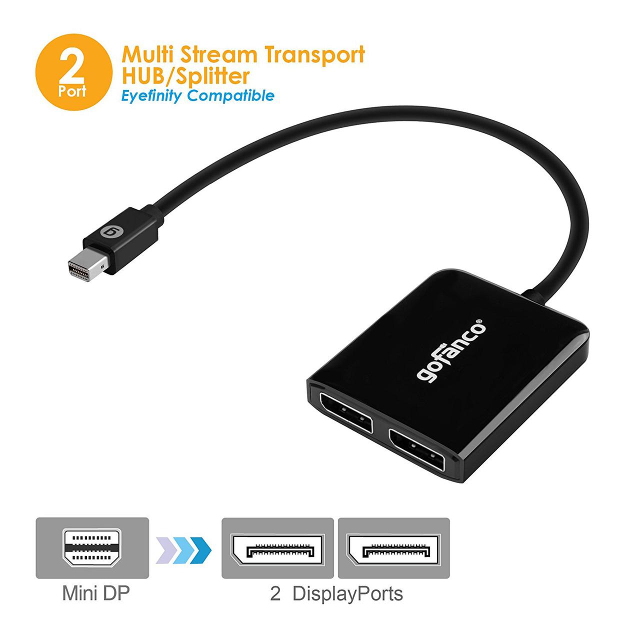Адаптер Mini DisplayPort MST Hub mDP 1.2 до 2 DP Splitter, 2 порти для ...