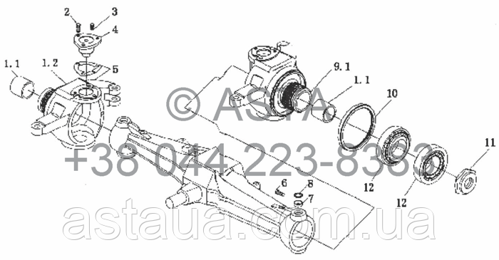 Передний мост в сборе, ступицы, рулевые тяги на YTO-X904 (ID#57428808 ...