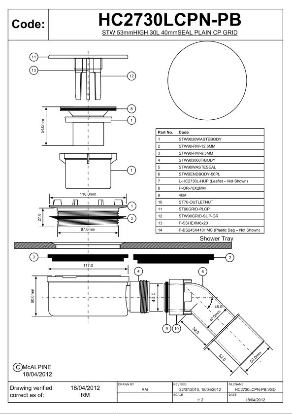 Сифон для душевых поддонов ТМ McAlpine HC2730LCPN-PB от производителя ...