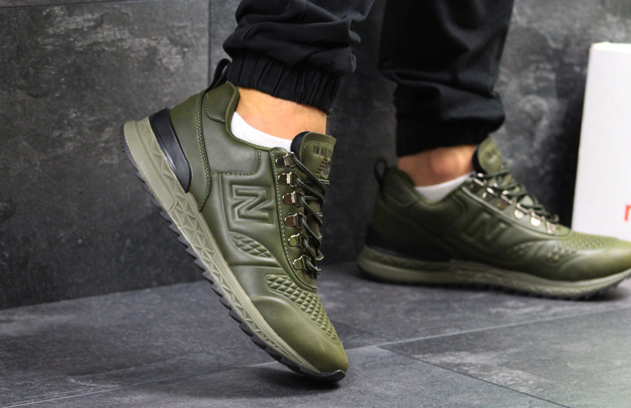 Зеленые мужские кроссовки New Balance Trailbuster демисезонные кожаные ...