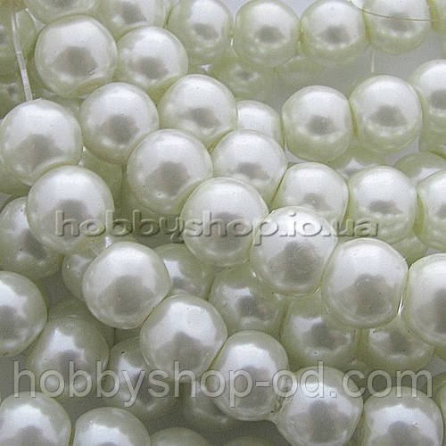 Жемчуг керамический 8 мм белый с зеленым подтоном (100-110 шт), цена 43 ...