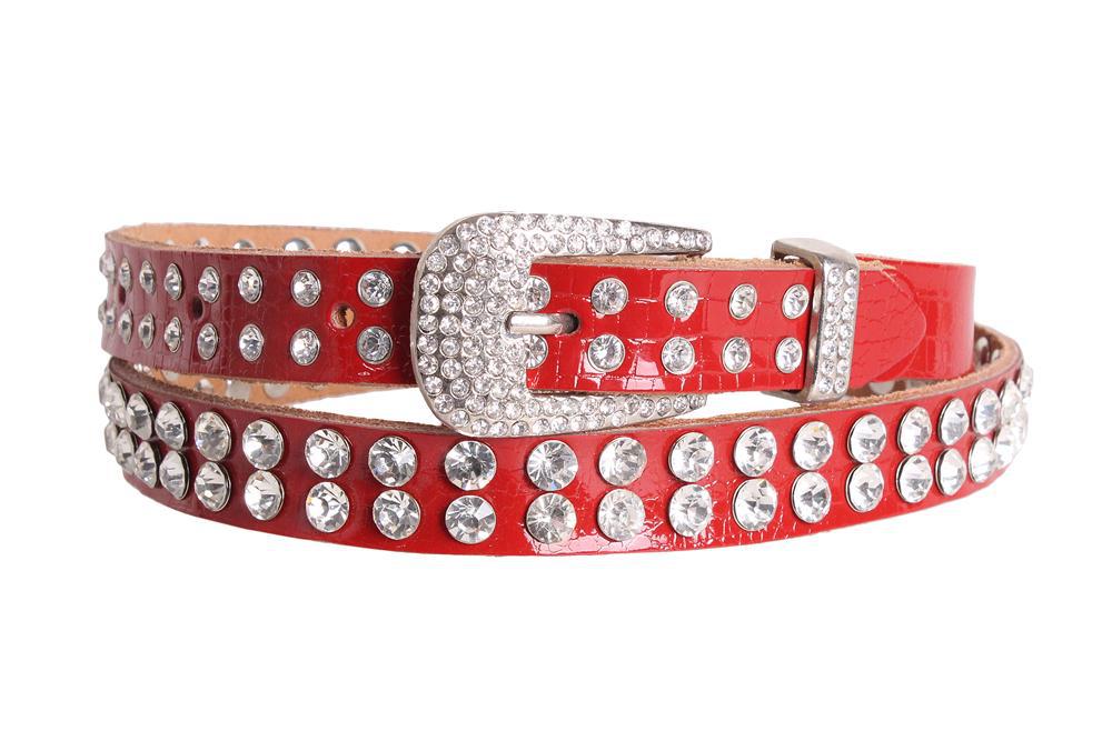 Купить Женский ремень со стразами из натуральной кожи ST49195 красный ...