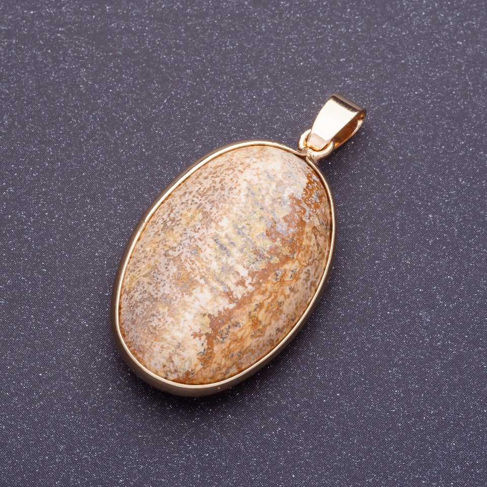 Кулон Яшма пейзажна овал в оправі колір металу "золото" 3х1,6см (ID ...