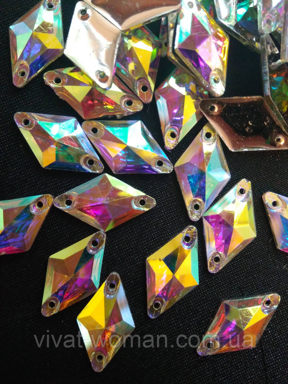 Стразы пришивные Ромб 11х19 мм Crystal AB, синтетическое стекло ...