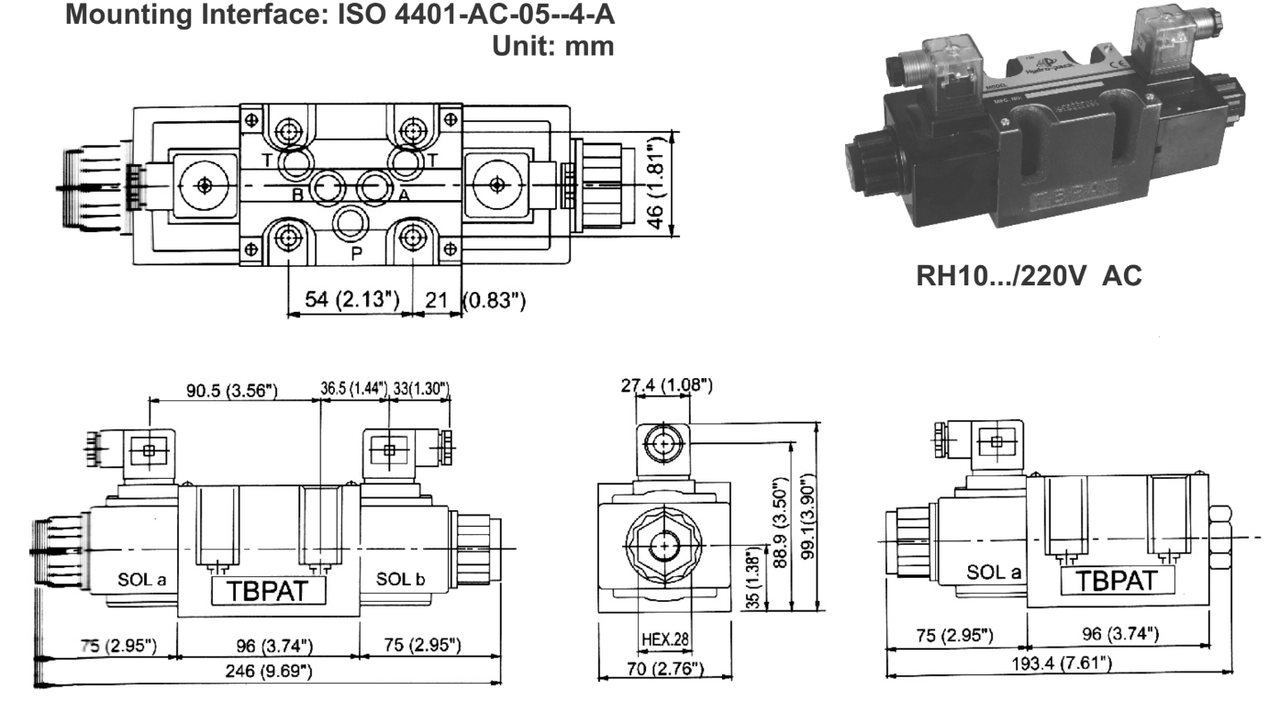Электромагнитный (соленоидный) клапан Hydro-pack ISO 4401-AC-05--4-A ...