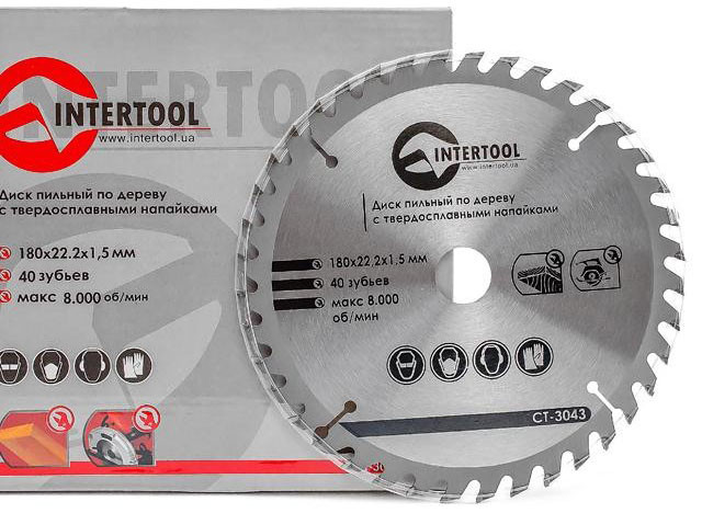 Купить Диск пильный по дереву с твердосплавными напайками 180x22x1.5 мм 40 зубьев INTERTOOL CT ...
