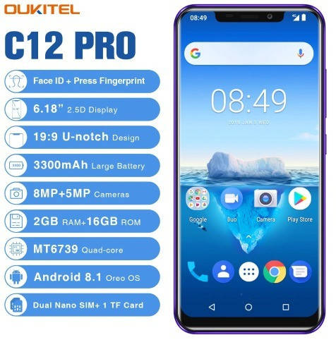 4G Смартфон Oukitel c12 Pro, 4 ядра,6.18 дюймів 2/16 Гб 3300 мА·год ...
