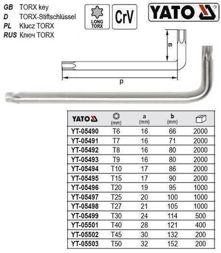 Ключ TORX Г-образный CrV Т30 24х114 мм YATO Польща YT-05499 (ID ...