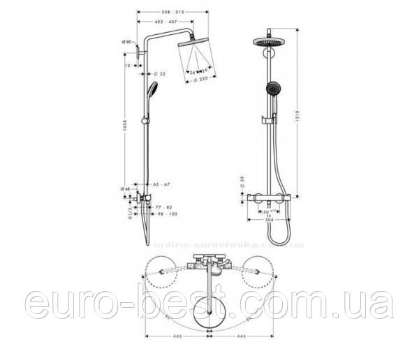 Душова система Hansgrohe Croma 220 Showerpipe 27222000, цена 25800 грн ...