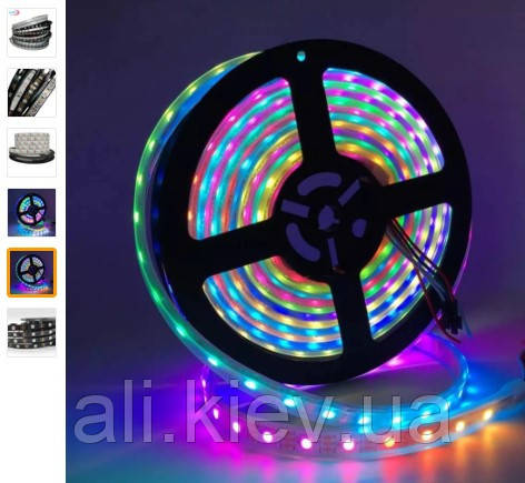 LED лента WS2812B, адресная RGB, с управлением,5В, 30 сд/м, основа ...