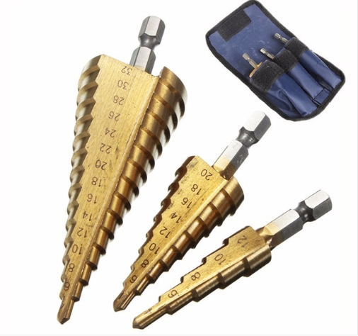 Набор 3 Сверла по металлу, Ступенчатое (шаговое) конусное сверло 4-32 ...