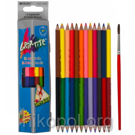 Акварельные карандаши Marco Grip-Rite 9121-12CB, 24 цвета с кисточкой ...