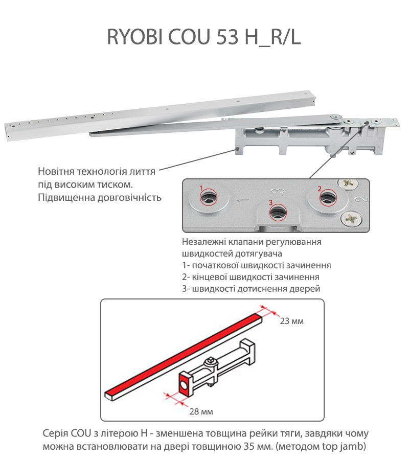 Доводчик RYOBI COU-53H SLD R до 65кг (Япония) купить по выгодной цене в Днепре | доводчики ...