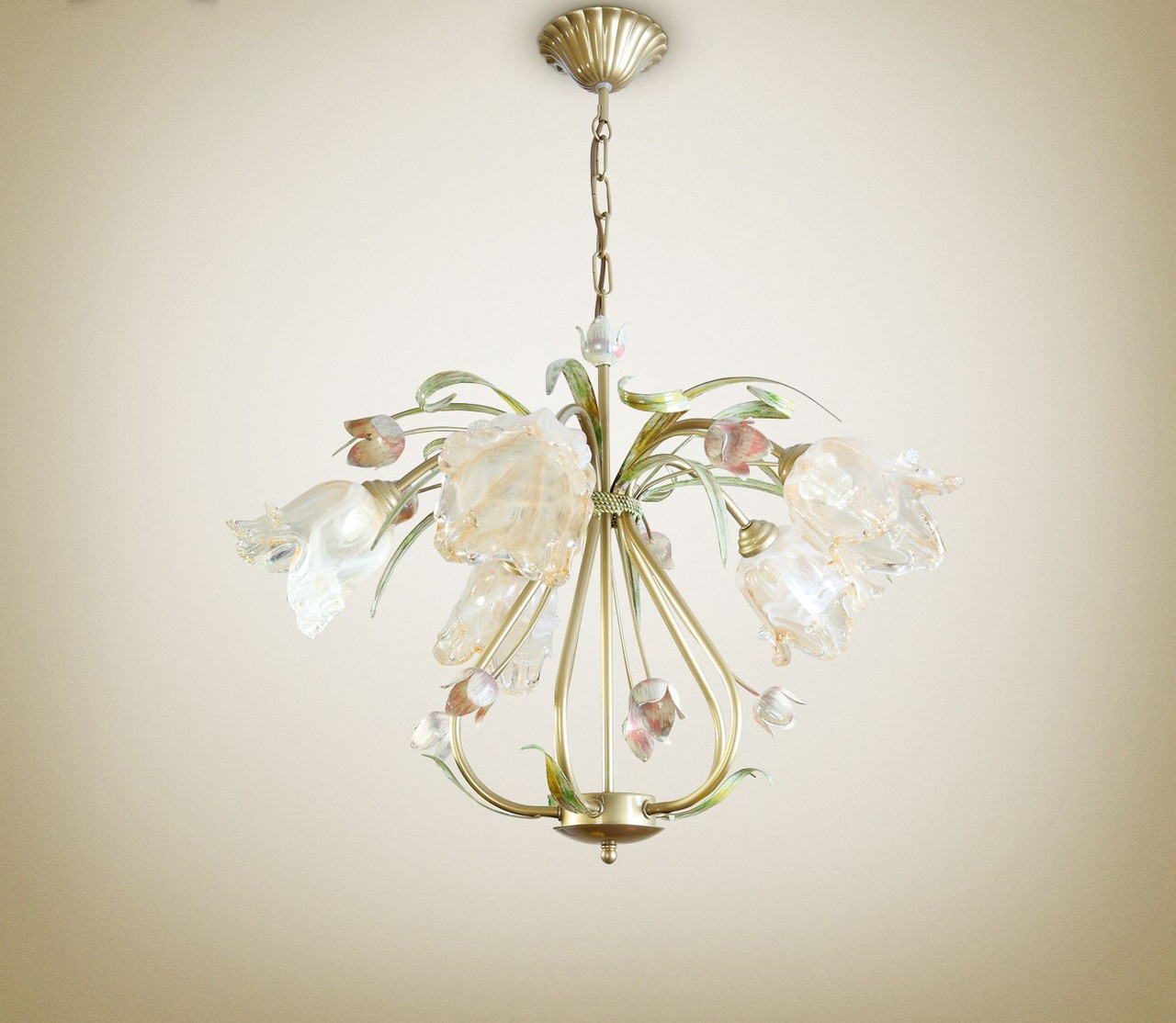 Красивая цветочная люстра на цепи зальная 5-ламповая 4750-1 серии ...