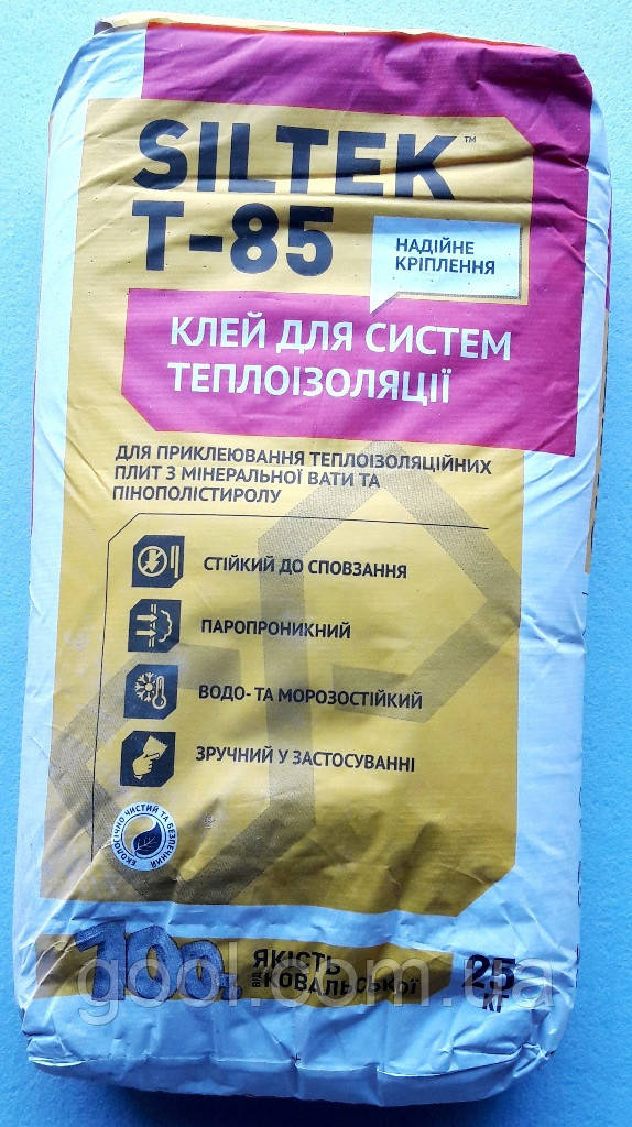 Клей Силтек T-85 (SILTEK T-85) для монтажа пенопласта и фасадной ваты теплоизоляции по 25 кг ...