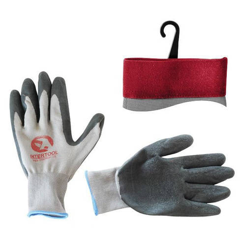 Купить Перчатка белая вязанная синтетическая, покрытая серым рифленым латексом на ладони 10 ...