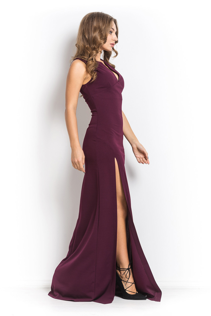 Купити Жіноче довге плаття в підлогу з розрізом кольору марсала км 42 44 46 ціна 410 ₴ Prom