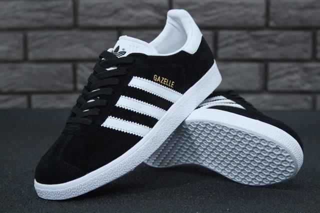 Кроссовки мужские Adidas Gazelle Black Кеды Адидас Газели черные три ...