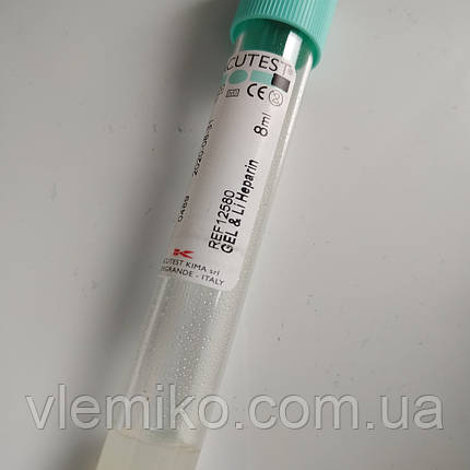 Вакуумная пробирка для плазмотерапии Vacutest Li-гепарин + гель 16х100 ...