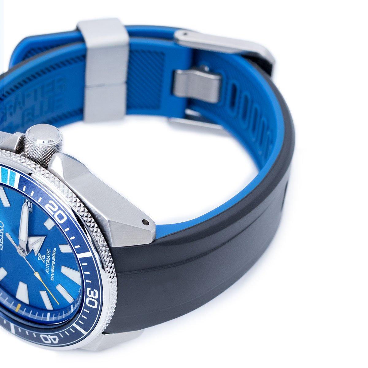 22mm Crafter Blue - Dual Color Black & Blue Rubber Curved Lug Watch ...