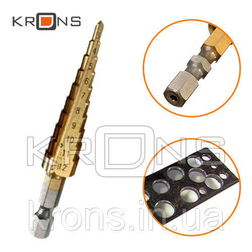 Ступенчатое шаговое сверло по металлу HSS 3-12мм (ID#851220437), цена ...