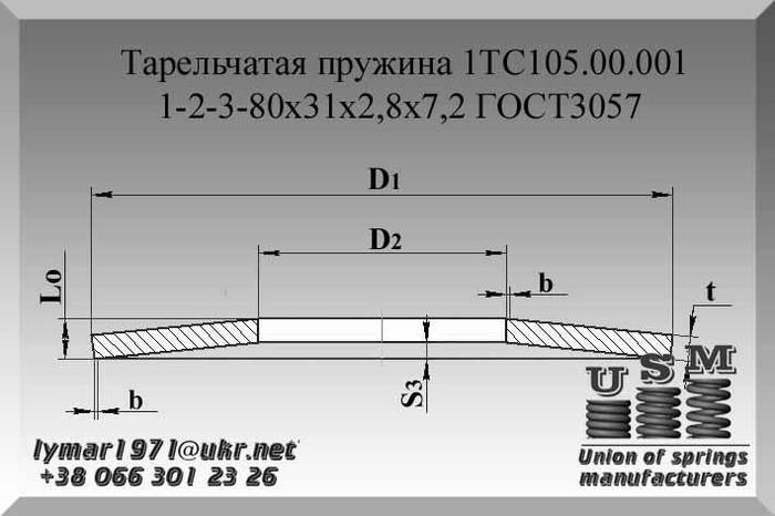 Купить Тарельчатая пружина 1ТС105.00.001 1-2-3-80х31х2,8х7,2 ГОСТ3057 ...