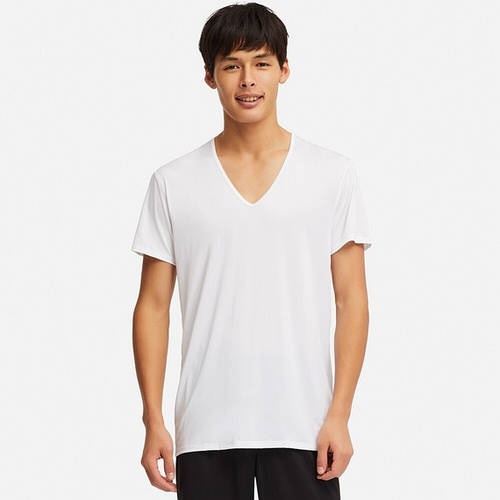 Купить UNIQLO AIRism Мужская футболка с V-образным вырезом (белая, M ...