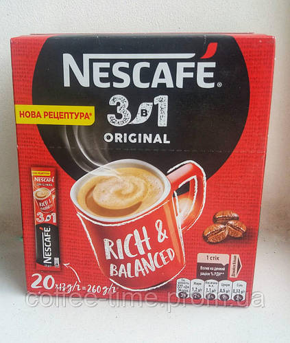 Напій кавовий Nescafe 3 in1 ORIGINAL Нескафе 3в1 Ориджинал 20 стиків по ...