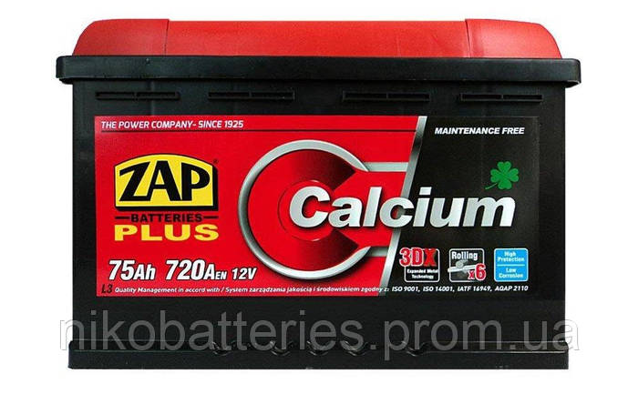 Купить Аккумулятор Zap Plus Calcium 75Ah R+ 720A, цена 3020 ₴ — Prom.ua ...