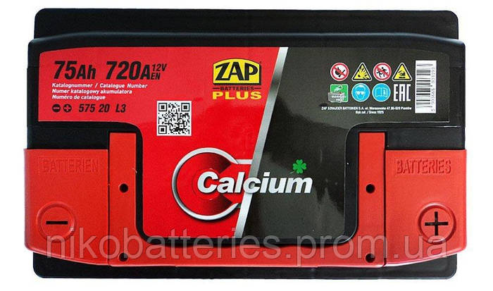 Купить Аккумулятор Zap Plus Calcium 75Ah R+ 720A, цена 3020 ₴ — Prom.ua ...
