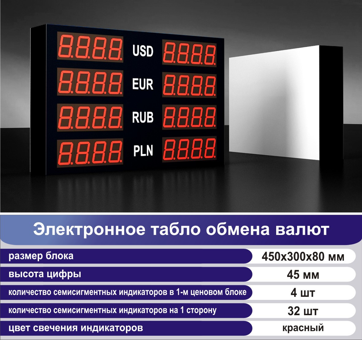 Светодиодное табло обмен валют одностороннее 500х400 мм - "Л-АРТ ЧП"