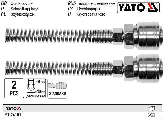 Быстросъемная муфта YATO для шланга сталь Ø=6х10 мм 2 штуки YT-24101 ...