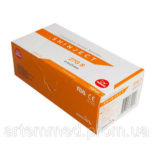 Игла стоматологическая SHINJECT 27G S (0.4x21мм), оранжевая ...