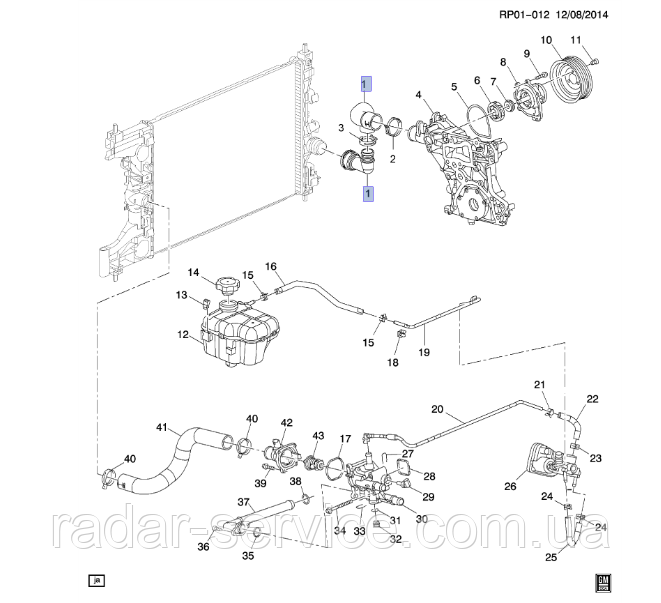 Патрубок радиатора выпускной Круз 1.6-1.8i МКП, Cruze J300, 95390894 ...