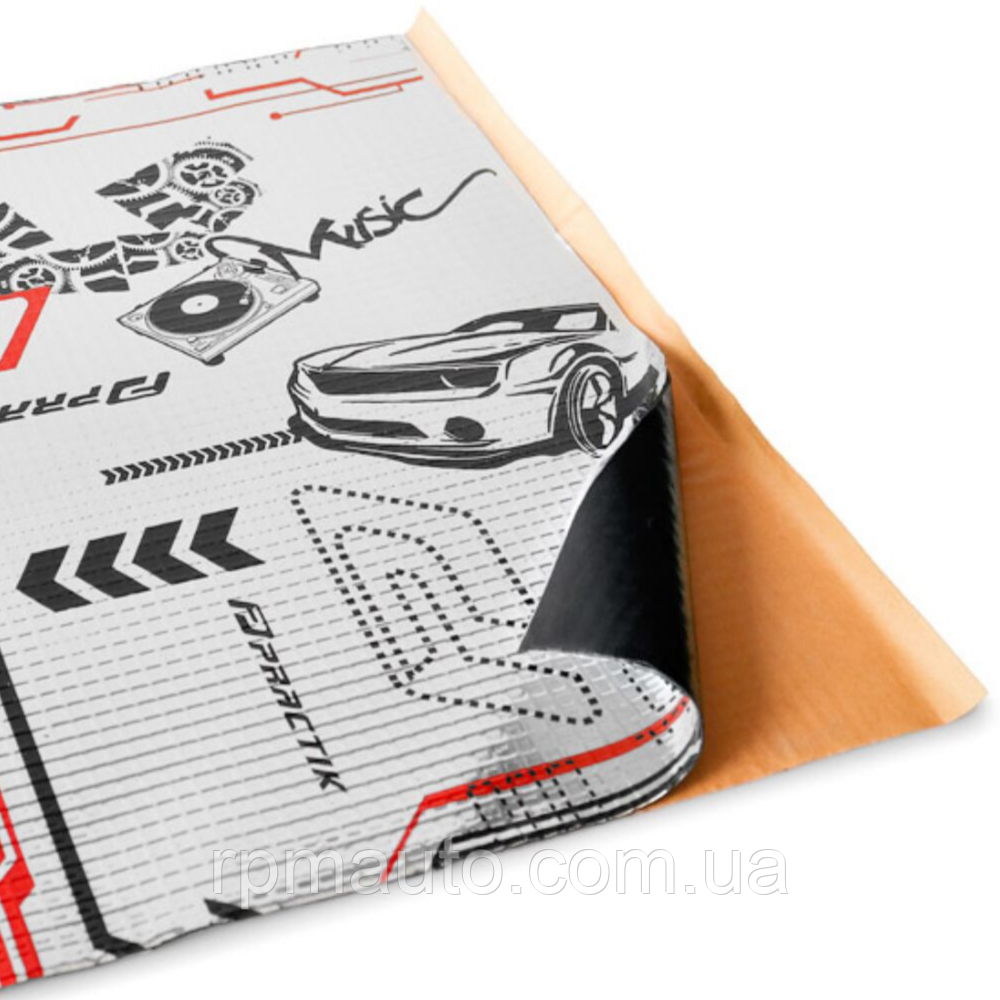 Шумоизоляция Авто PRACTIK 3,0 мм 47х75 см Обесшумка Виброизоляция Шумка ...