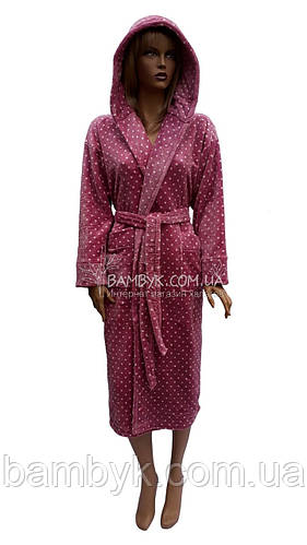 Купить Длинный плюшевый халат с капюшоном в горошек (очень теплый) Stass Moda SM-1314 Серый ...