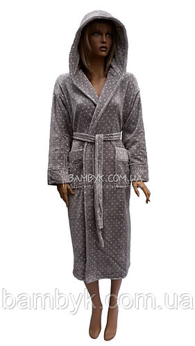 Довгий плюшевий халат з капюшоном у горошок (дуже теплий) Stass Moda SM-1316 (ID#1023581978 ...