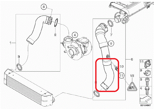 Патрубок интеркуллера BMW F10, F11, F07, F01, F02 11617800144 и детали ...