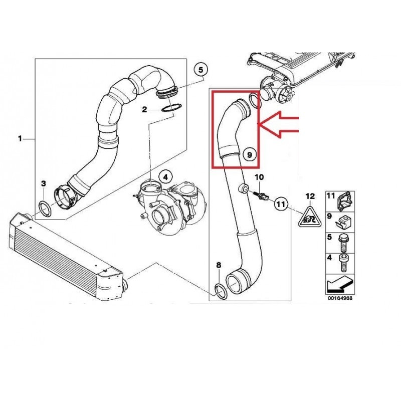 Патрубок турбонаддува верхний BMW E60, E61 11617796294 и детали для ...