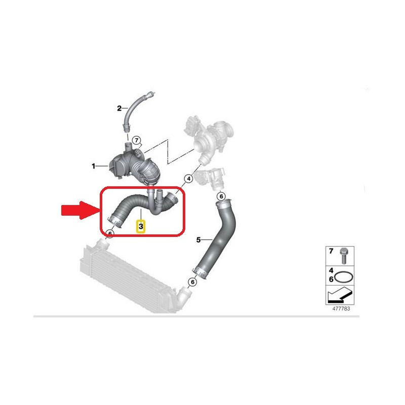 Патрубок интеркуллера BMW F20, F21, F22, F23, F25, F26, F32, F36 ...