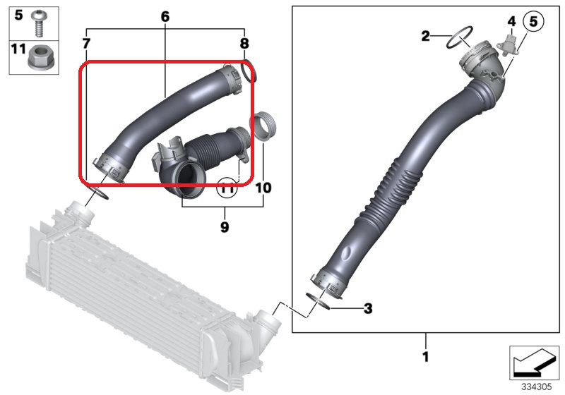 Патрубок турбонаддува BMW F20, F21, F22, F23, F30, F31, F34, F35, F32 ...