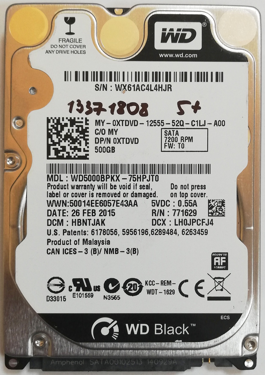 Жесткий диск для ноутбука Western Digital Black 500GB 2.5" 16MB 7200rpm 6Gb/s (WD5000BPKX ...