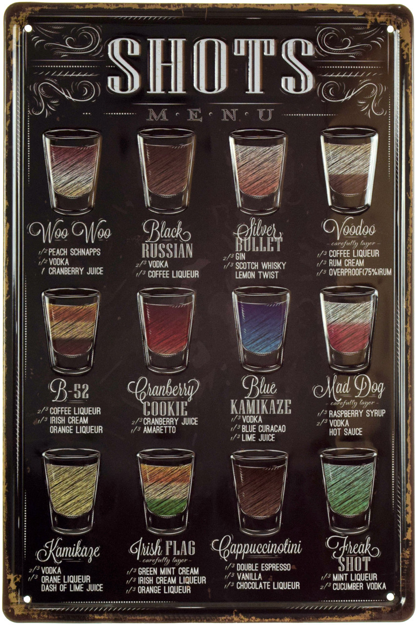 Металлическая Табличка "Шоты / Shots Menu" (ms-001315) — в Категории ...